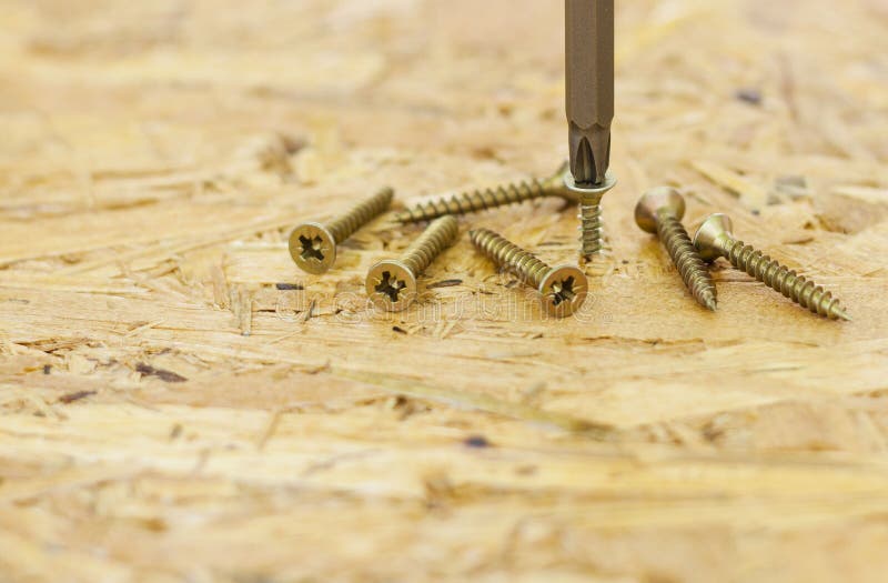Close Up Shot of Screws on a Wooden Surface As a Home Construction Tool ...