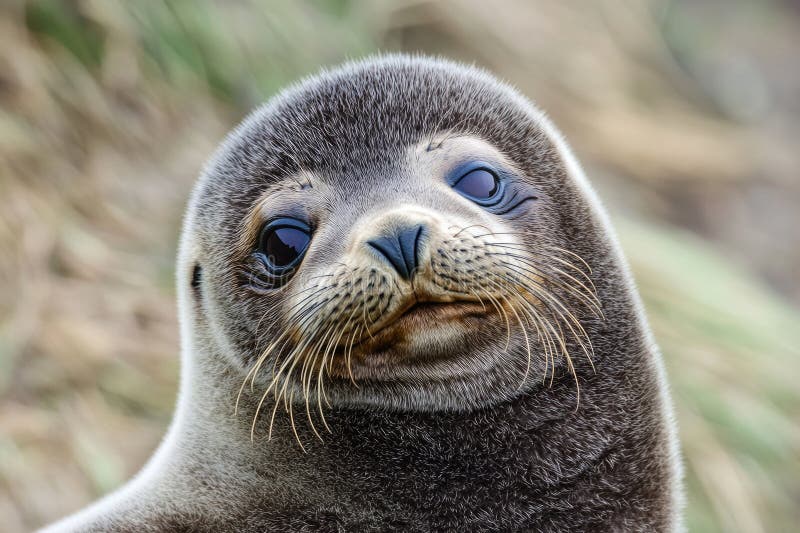 A Close-up Shot of a Seal with Bright Blue Eyes, Looking Directly at ...