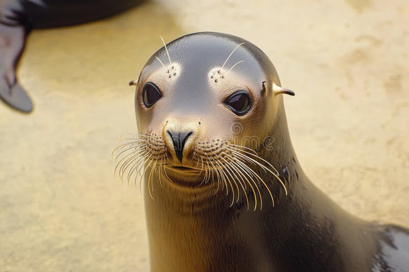 Close-up Shot of a Seal S Face on a Sandy Beach Stock Image - Image of ...