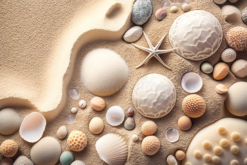Close-up Shot of Seashells on a Sandy Beach. Generated by AI. Stock ...