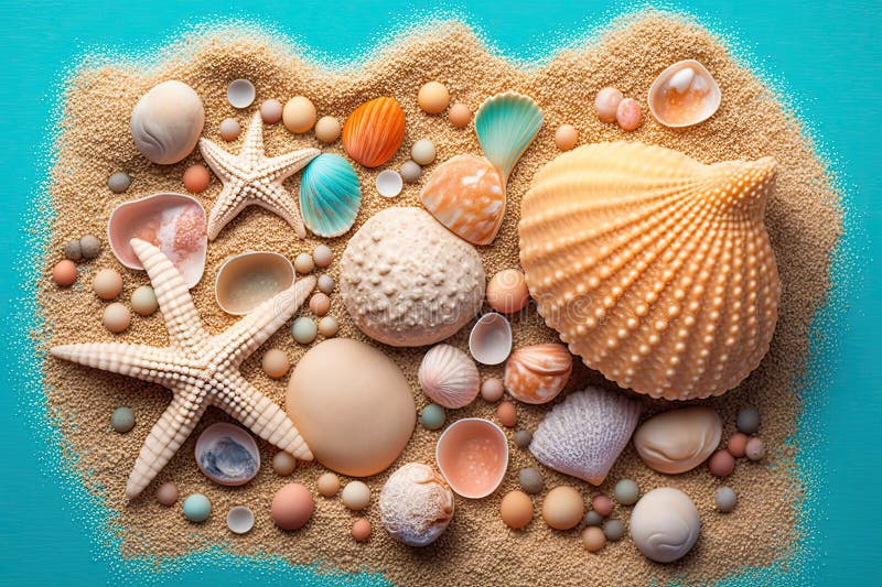 Close-up Shot of Seashells on a Sandy Beach. Generated by AI Stock ...