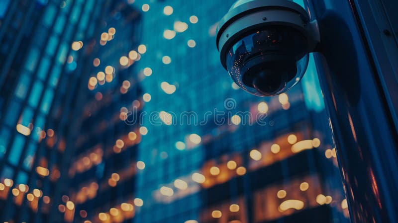 Close-up Shot of Security Camera Mounted on Modern Building at Night ...