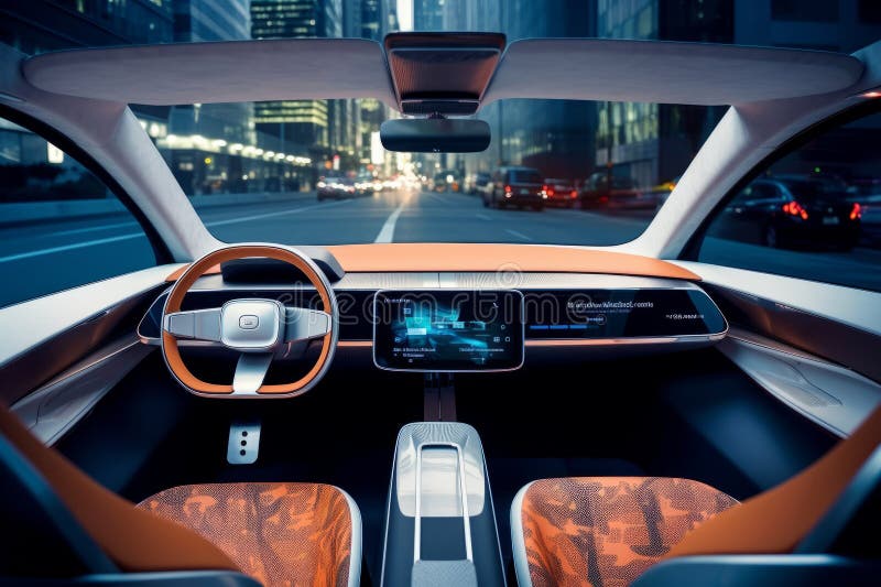 A Close-up Shot of the Self-driving Car S Interior, Showcasing the ...