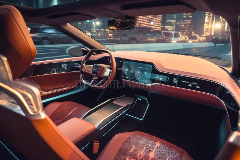 A Close-up Shot of the Self-driving Car S Interior, Showcasing the ...