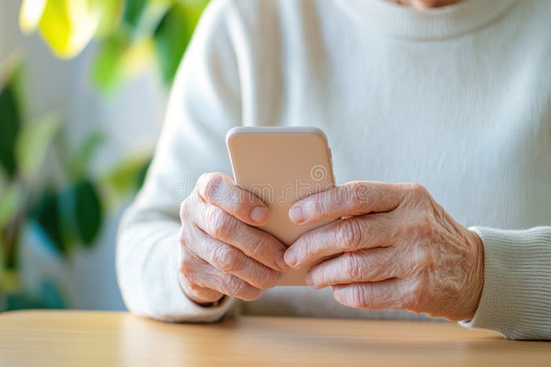 Close Up Shot of Senior Hands Using Smartphone, Showcasing Technology ...