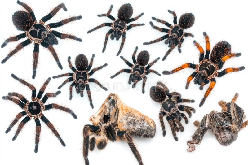 A Close-up Shot of Several Tara Spiders Sitting on a White Surface ...