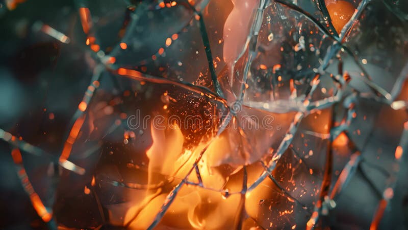 A Close-up Shot of Shattered Glass Reflecting the Flames of a Fire ...
