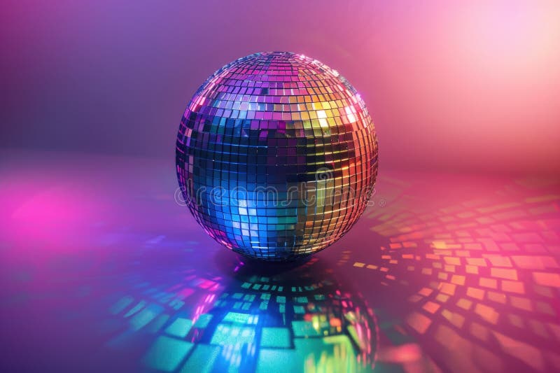 A Close-up Shot of a Shiny Disco Ball on a Reflective Surface Stock ...
