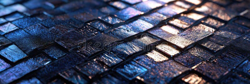 Close-up Shot of Shiny Reflective Mosaic Tiles with Blue Lighting ...