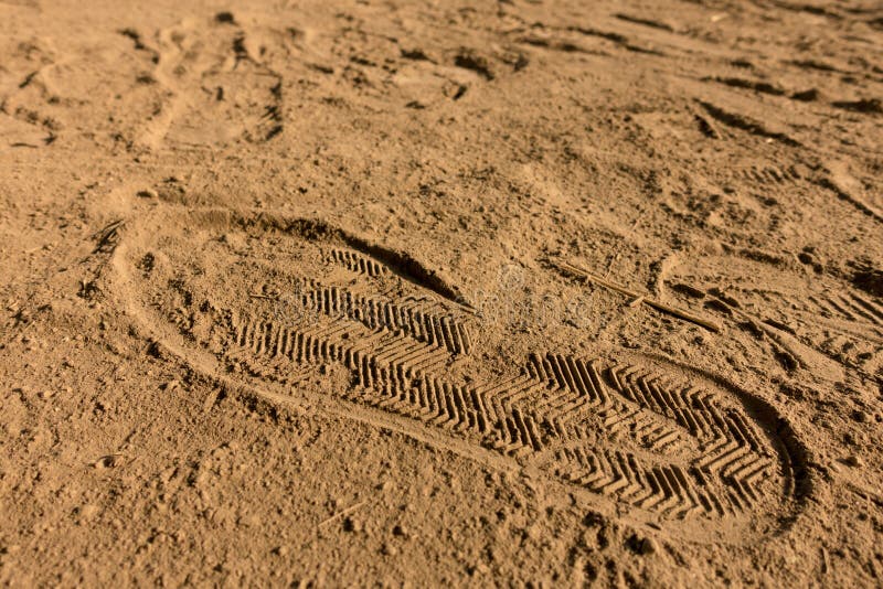 A Close Up Shot of a Shoe Print on a Sand Ground. India Stock Image ...