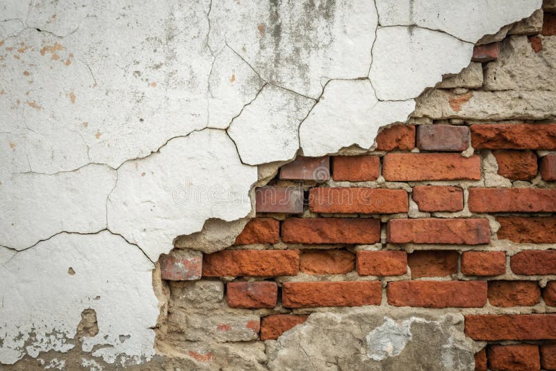 Close Up of a Damaged Wall with Exposed Bricks and Crumbling Plaster ...