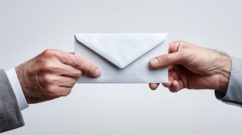 A Close-up Shot Shows Two Hands Passing a White Envelope Against a ...