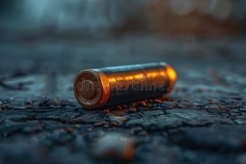 A Close-up Shot of a Single Battery Lying on the Ground Stock Image ...