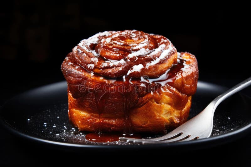 Close-up Shot of a Single Cinnamon Bun with a Fork Stock Image - Image ...