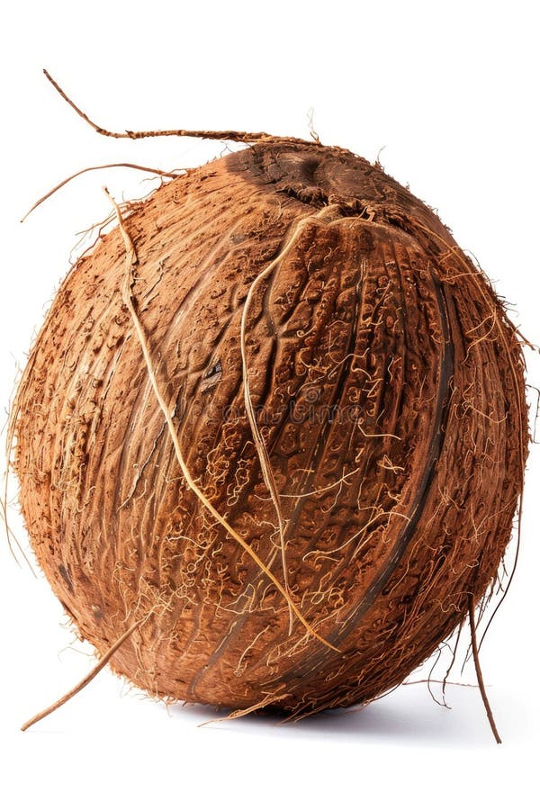 A Close-up Shot of a Single Coconut on a White Surface Stock Photo ...