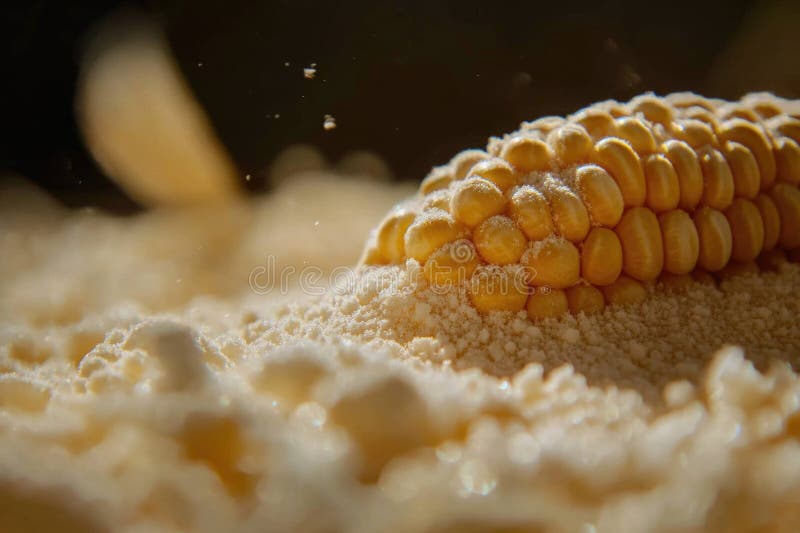 A Close-up Shot of a Single Corn Ear Sitting on a Pile of White Flour ...