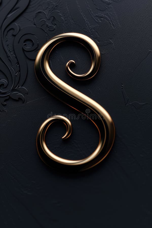 A Close-up Shot of a Single Gold Letter S on a Black Background, Simple ...