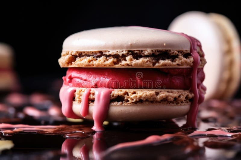 A Close-up Shot of a Single Macaron with a Bite Taken Out Stock Photo ...