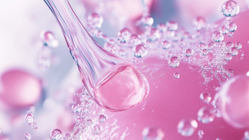 A Close-up Shot of a Single Pink Liquid Drop with Sharp Focus and Clear ...