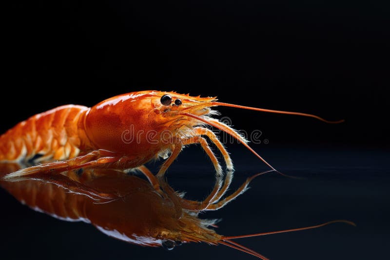 Close Up Shot of a Single Shrimp on a Black Surface Stock Image - Image ...