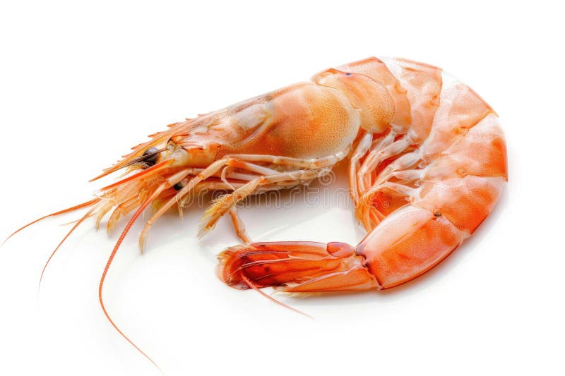 A Close-up Shot of a Single Shrimp Sitting on a White Surface Stock ...