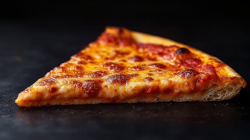 A Close Up Shot of a Single Slice of Pizza on a Dark Surface Background ...