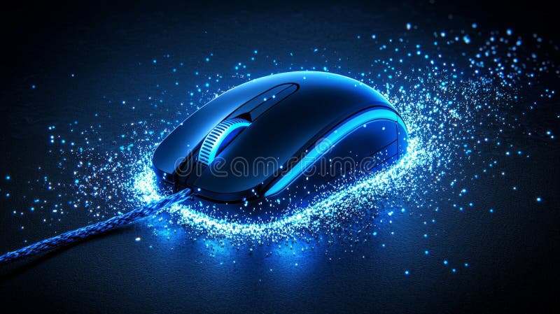 High Tech Blue Gaming Computer Mouse with Glowing Particles Digital ...