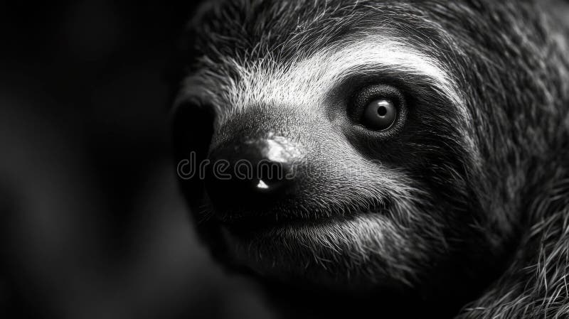 A Close-up Shot of a Sloth S Face, Taken in Black and White Stock Image ...