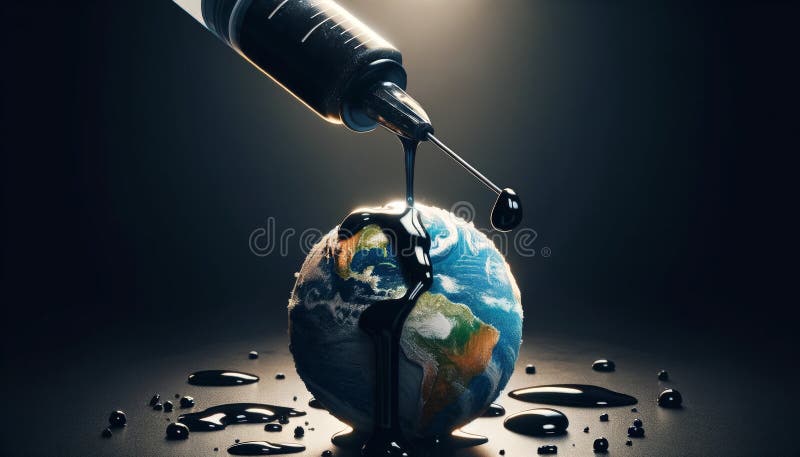 Close-up Shot of a Small Earth, with Oil Being Pulled Out of it Using a ...