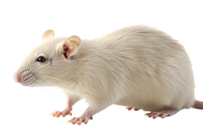 A Close-up Shot of a Small White Rat Sitting on a White Surface Stock ...