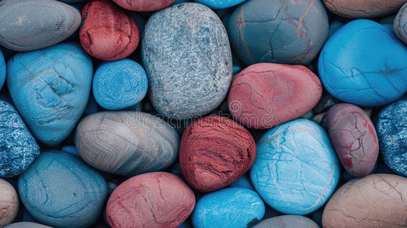 A Close-up Shot of Smooth, Blue and Red River Rocks with Various ...