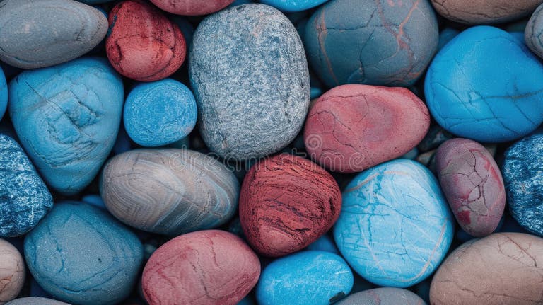 A Close-up Shot of Smooth, Blue and Red River Rocks with Various ...