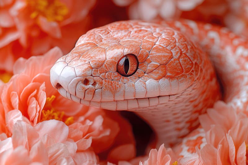 A Close-up Shot of a Snake Amidst Blooming Flowers Stock Photo - Image ...