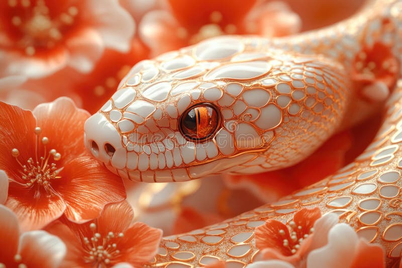A Close-up Shot of a Snake Coiled Around Flowers Stock Photo - Image of ...