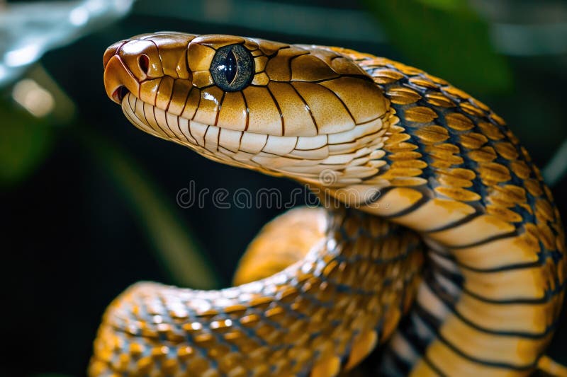 A Close-up Shot of a Snake Coiled Around a Leaf, Natural Habitat Stock ...