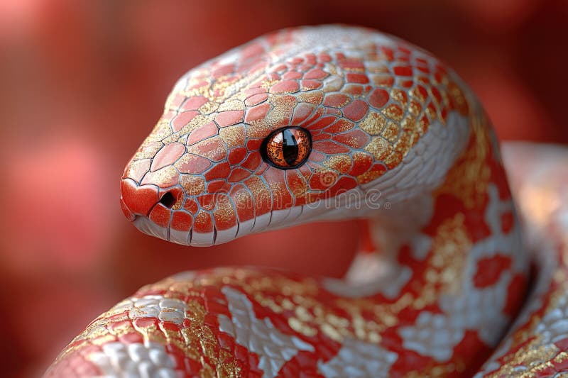 A Close-up Shot of a Snake with Red and White Stripes, Highlighting Its ...