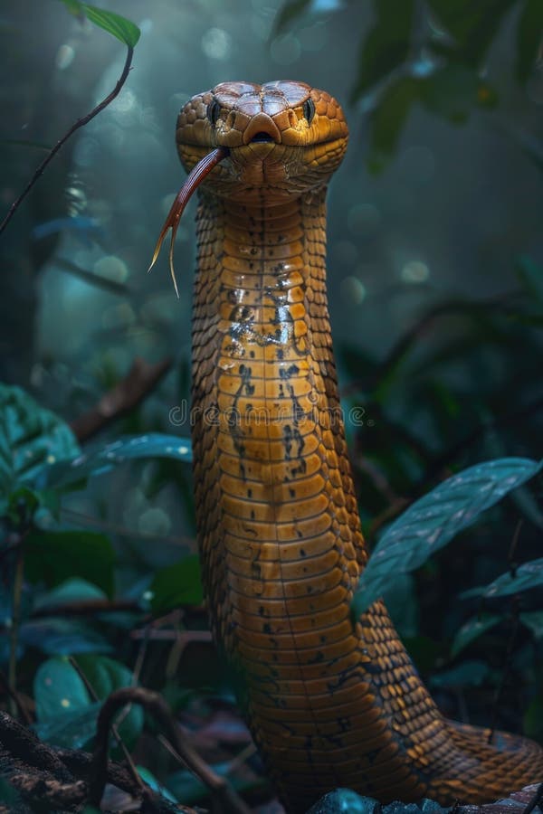 A Close-up Shot of a Snake S Face in the Midst of a Dense Jungle Stock ...