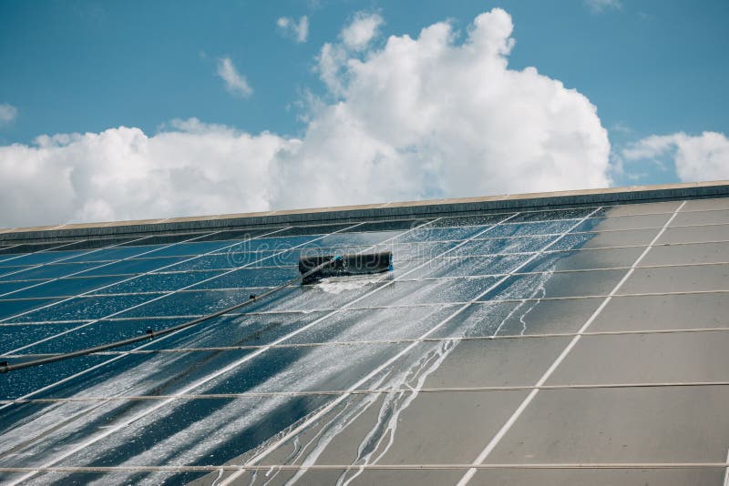 Close-up Shot of Solar System Panel Cleaning Process Stock Image ...