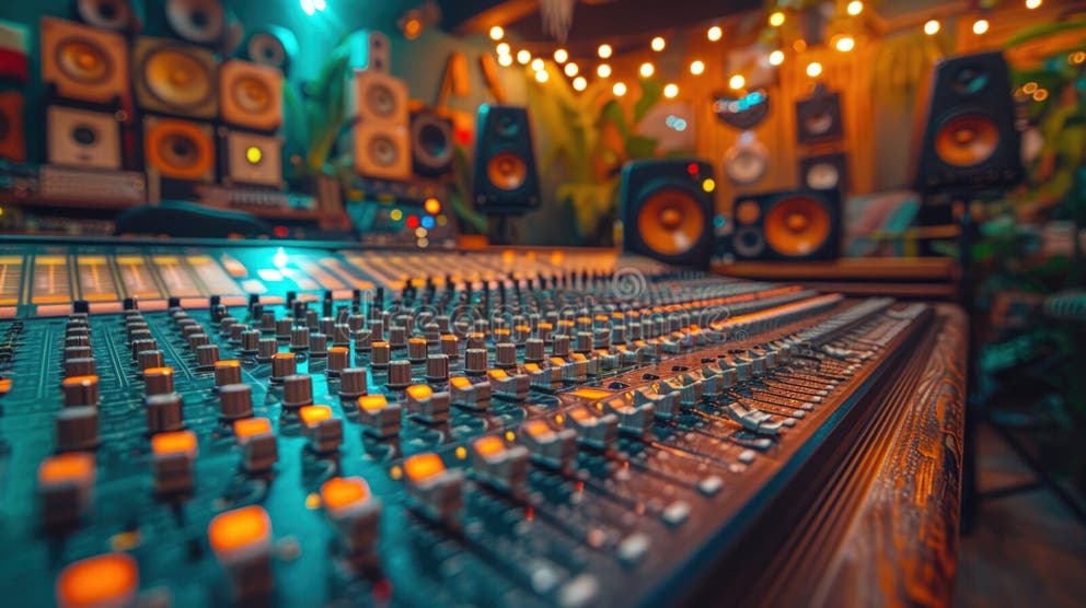 A Close-up Shot of a Soundboard in a Recording Studio Stock ...
