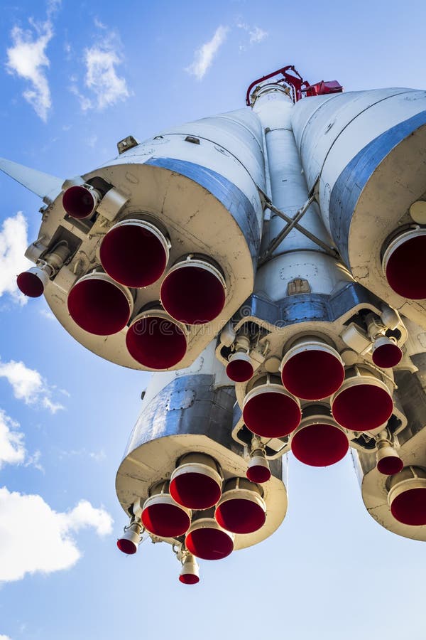 Close Up Shot of the Space Rocket Engine Nozzles. Astronautics ...