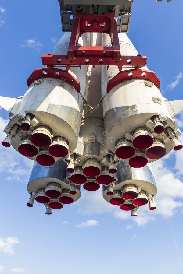 Close Up Shot of the Space Rocket Engine Nozzles. Astronautics ...