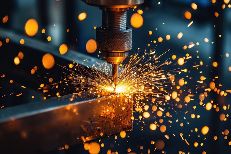 Close-Up Shot of Sparking Metal from a Precision Cutting Tool in a ...