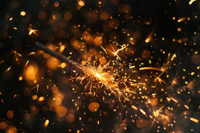 A Close-up Shot of a Sparkler Emitting Sparks on a Dark, Black ...