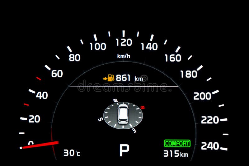 Close Up Shot of Speedometer in Car. Car Dashboard. Dashboard Details ...
