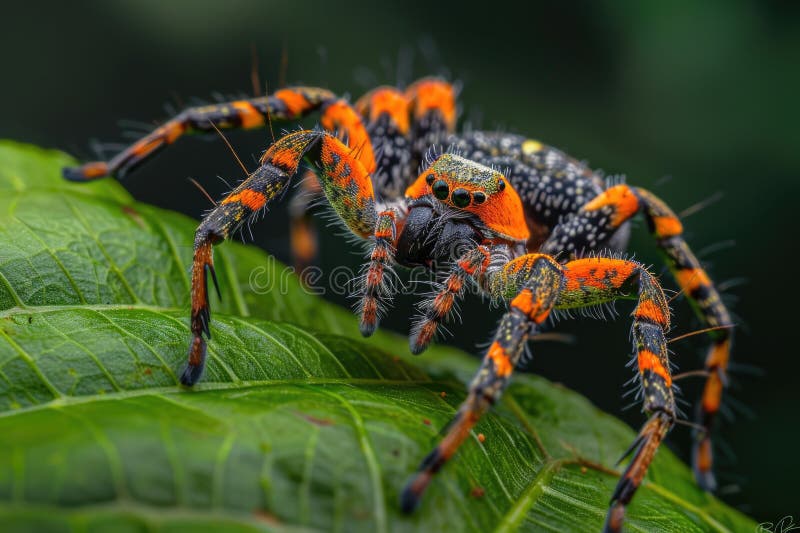 A Close-up Shot of a Spider Sitting on a Leaf Stock Image - Image of ...