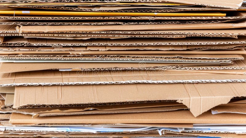 A Close-up Shot of a Stack of Brown Corrugated Cardboard Sheets. the ...