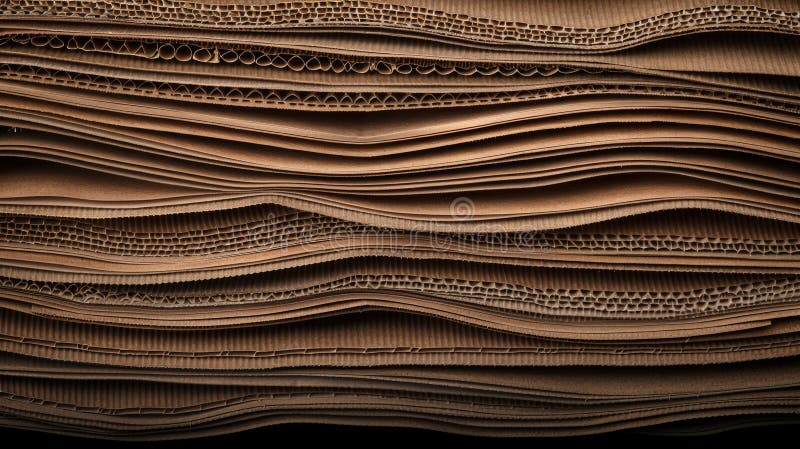 A Close-up Shot of a Stack of Brown Corrugated Cardboard Sheets. the ...
