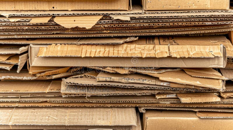 A Close-up Shot of a Stack of Brown Corrugated Cardboard Sheets. the ...