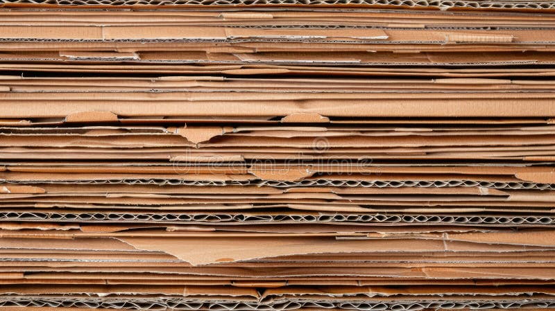 A Close-up Shot of a Stack of Brown Corrugated Cardboard Sheets. the ...