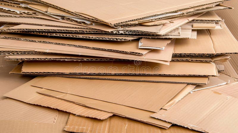 A Close-up Shot of a Stack of Brown Corrugated Cardboard Sheets. the ...